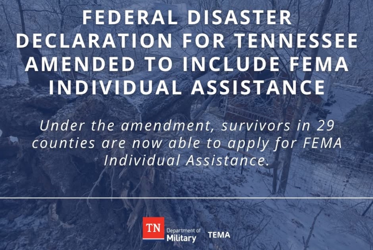 Federal Disaster Declaration for Tennessee Amended to Include FEMA ...